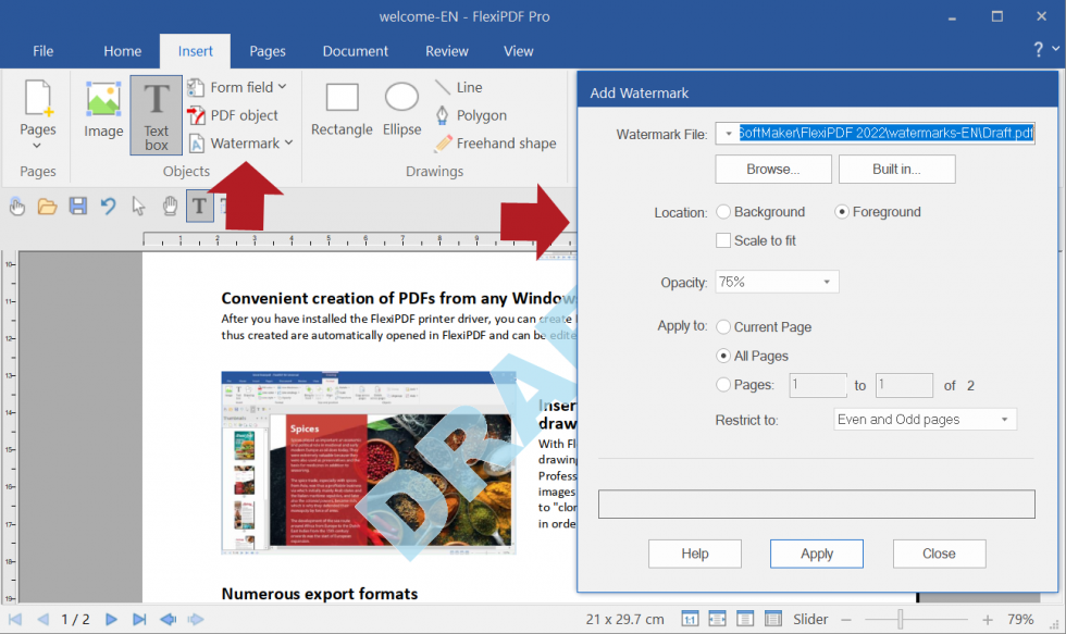How to add watermark to PDF document with FlexiPDF - Alternative2Office