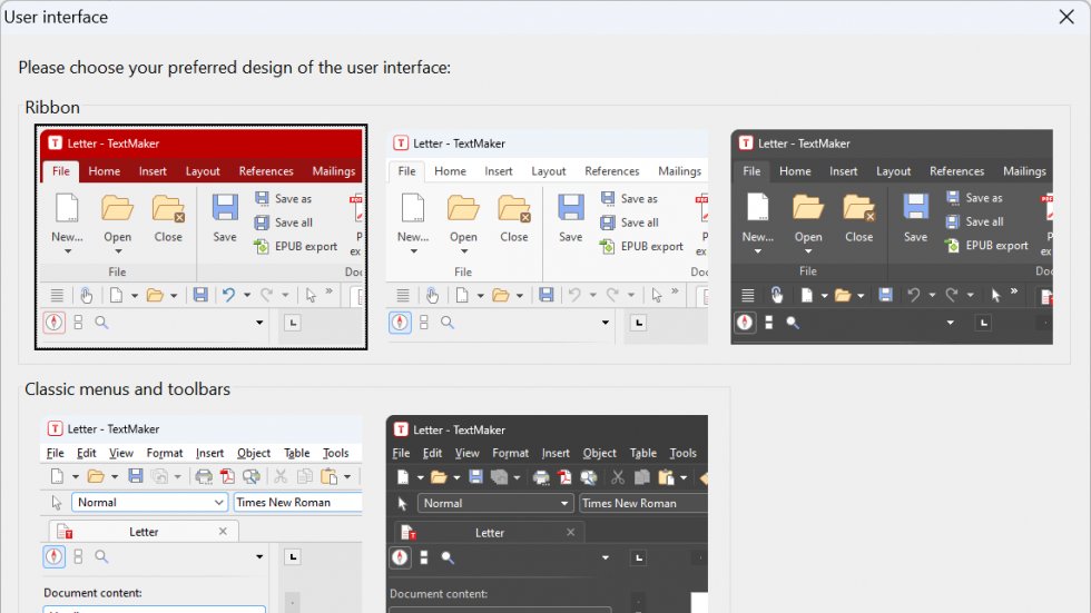 Switching ribbon and classic menu toolbar interface in SoftMaker Office ...