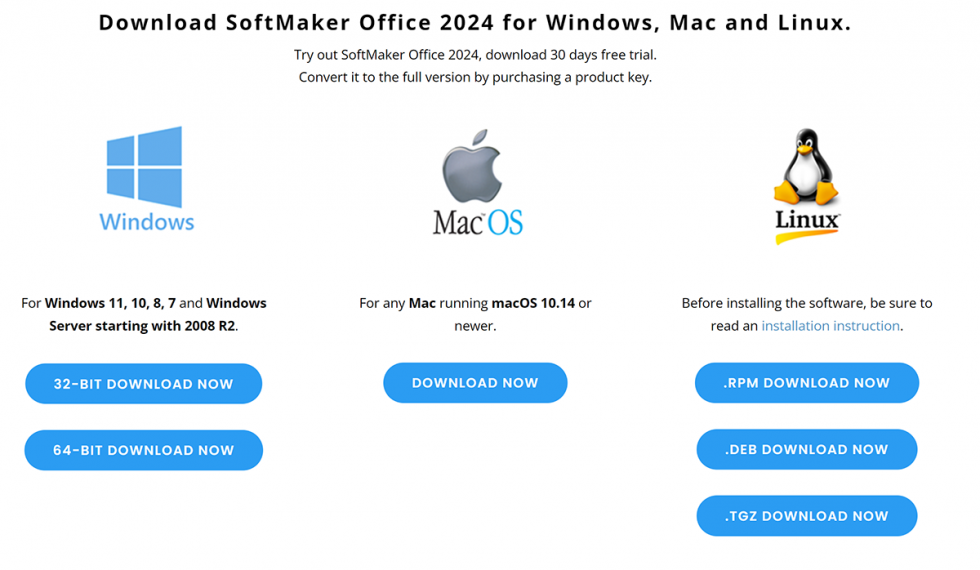 Download and installation guides for SoftMaker Office 2024 for Windows ...